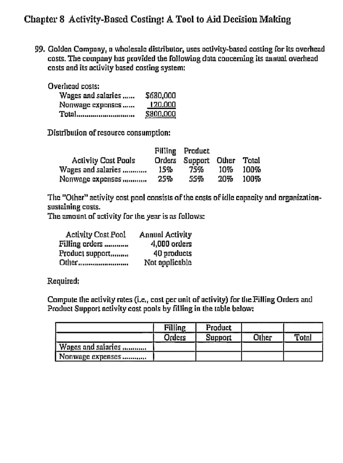 ACC865 4 - Udbx - Chapter 8 Costing: A Tool to Aid Decision Making 99. Golden Company, a ...
