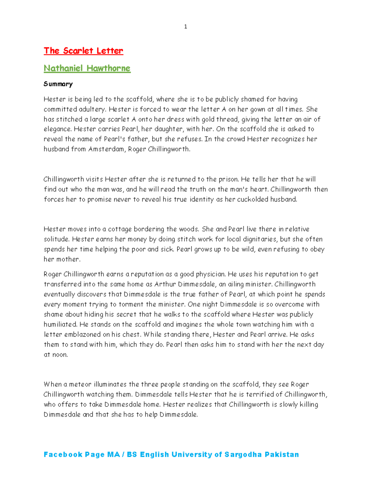 The Scarlet Letter - Notes - The Scarlet Letter Nathaniel Hawthorne ...