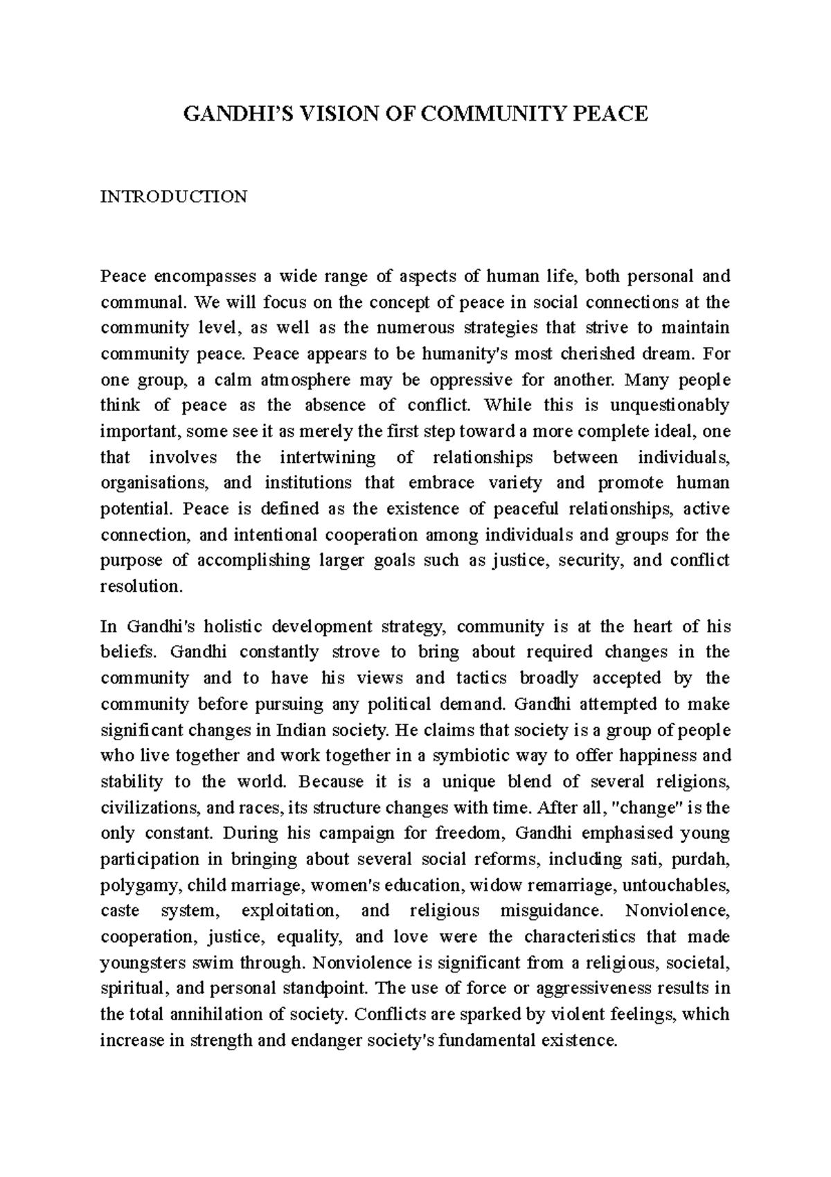 Gandhi’S Vision OF Community Peace - GANDHI’S VISION OF COMMUNITY PEACE ...
