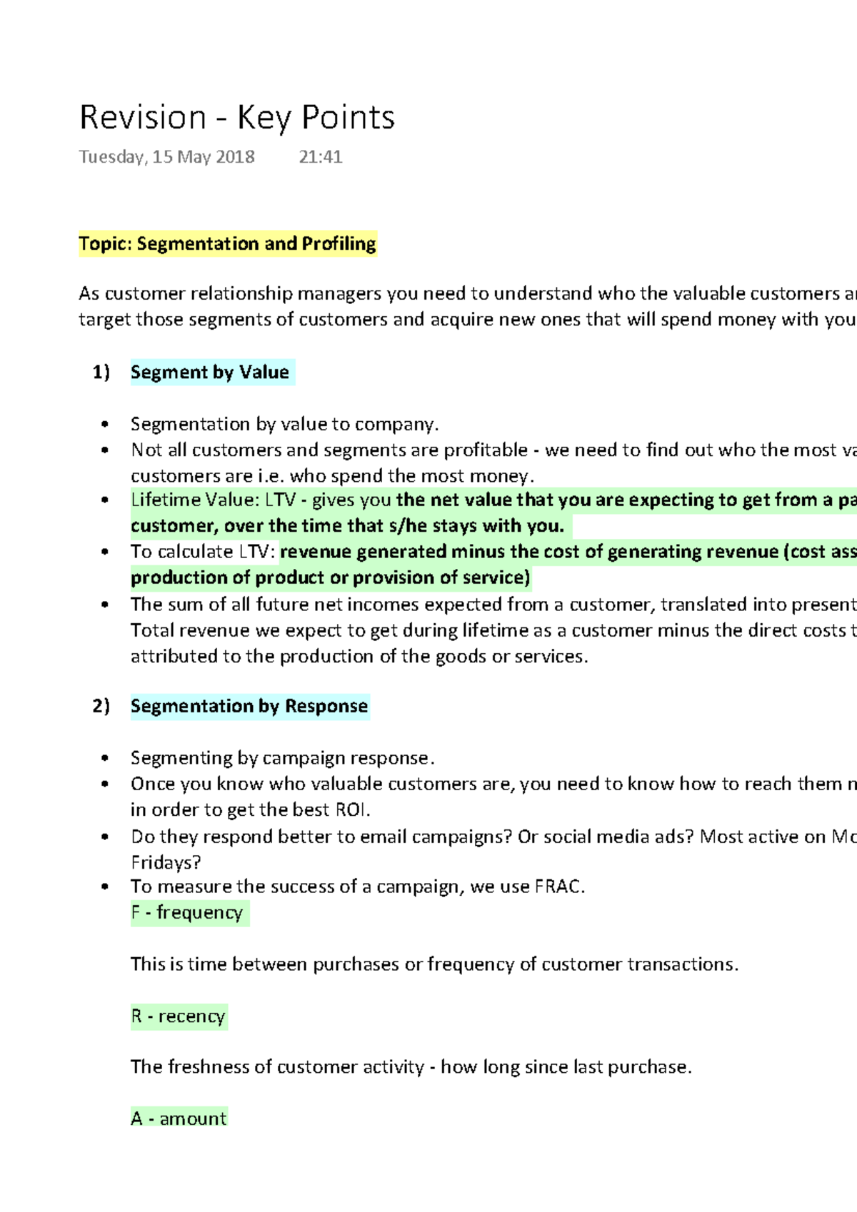 Lecture notes and revision for key points - Revision - Key Points ...