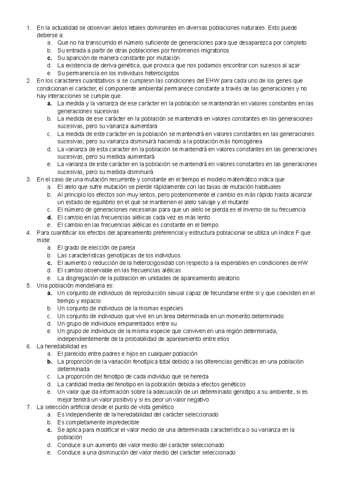 Test - 1. En la actualidad se observan alelos letales dominantes en ...