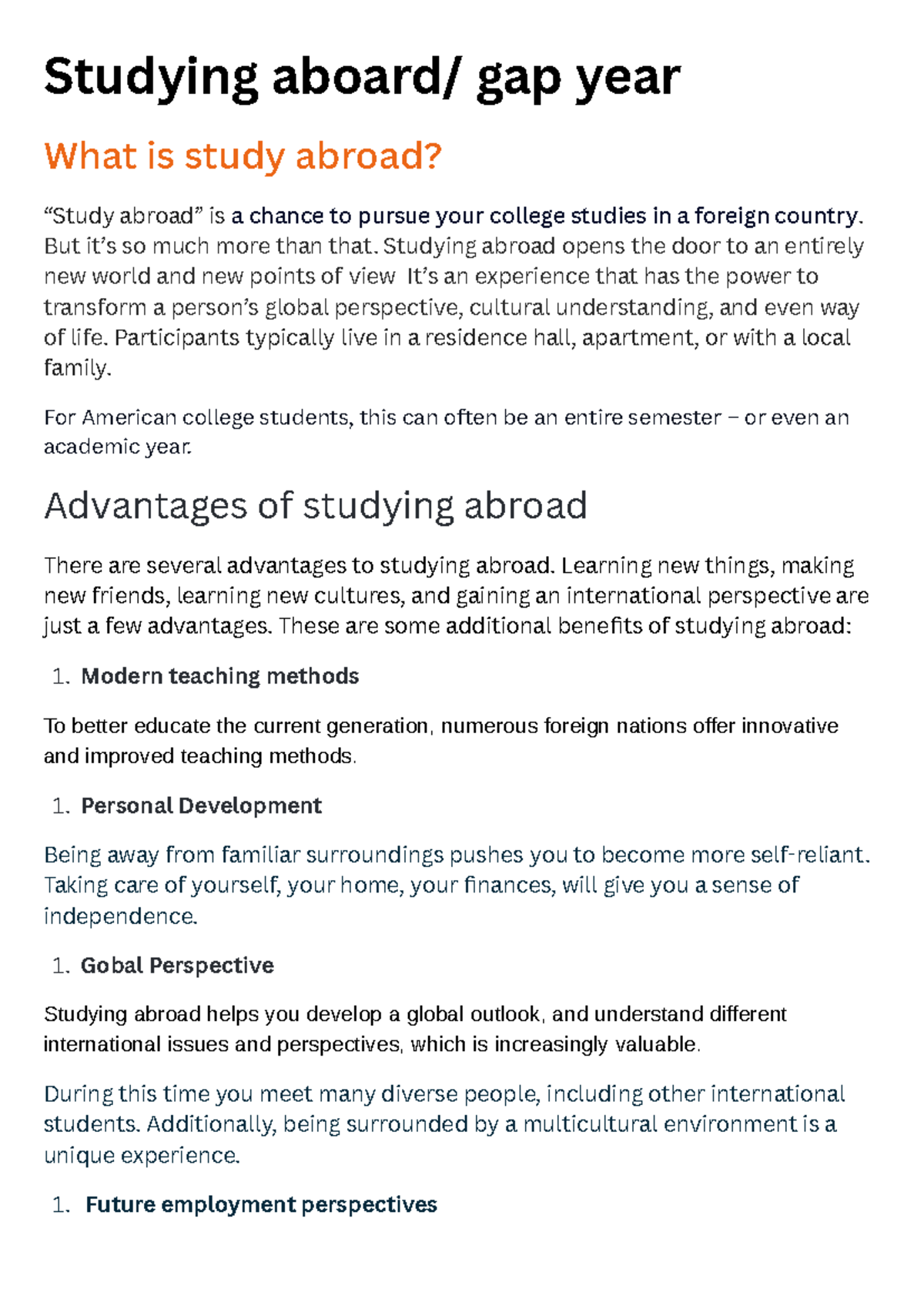 Studying aboard gap year - Studying aboard/ gap year What is study ...