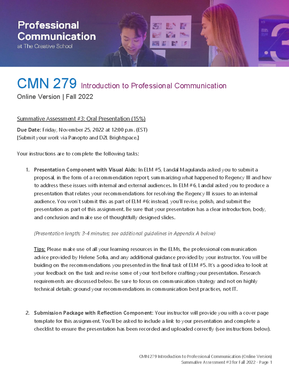 SA#3 Instructions F22 - yes - CMN 279 Introduction to Professional ...