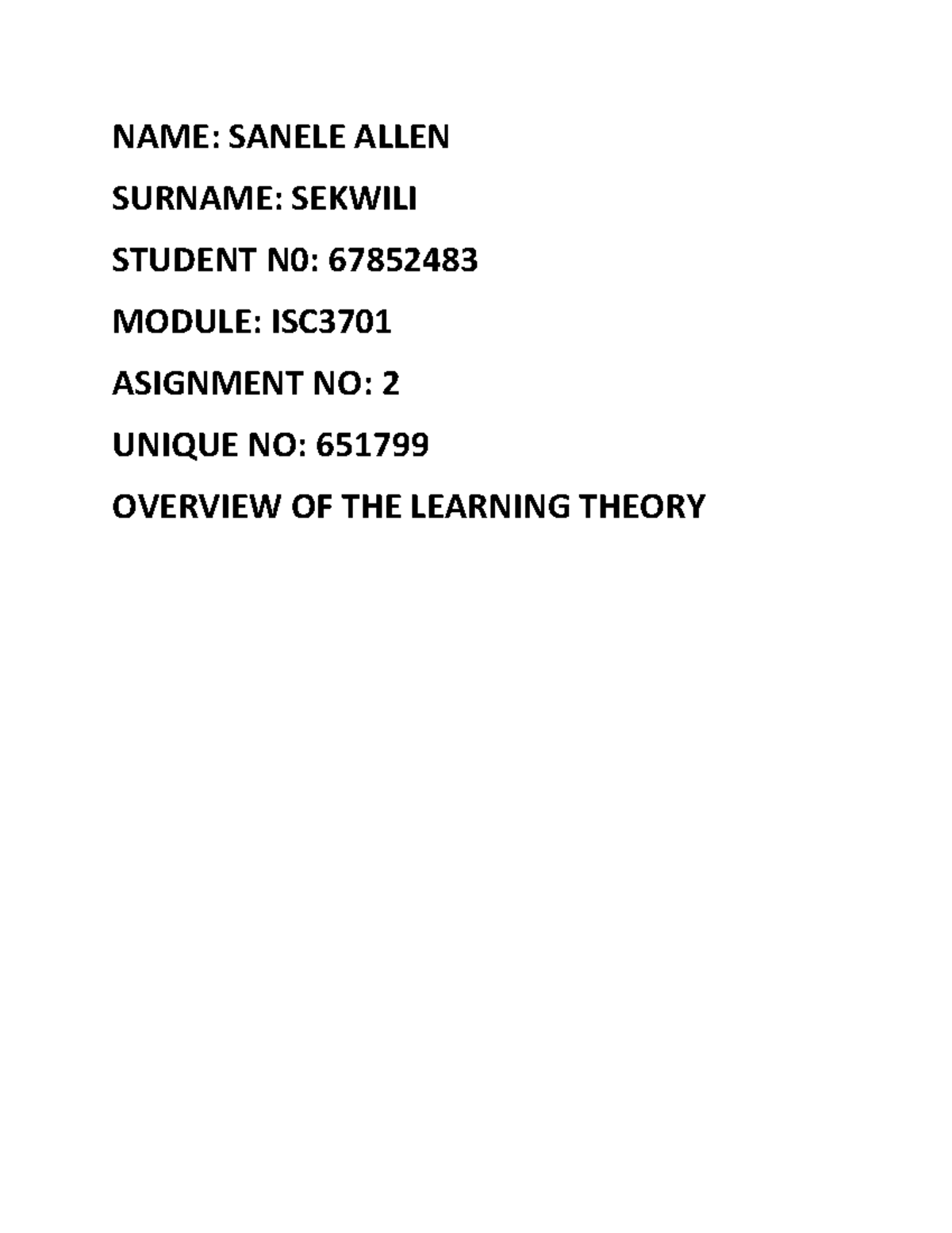 ISC3701 ASS 2 Sanele Allen Sekwili 67852483 2022 - NAME: SANELE ALLEN ...