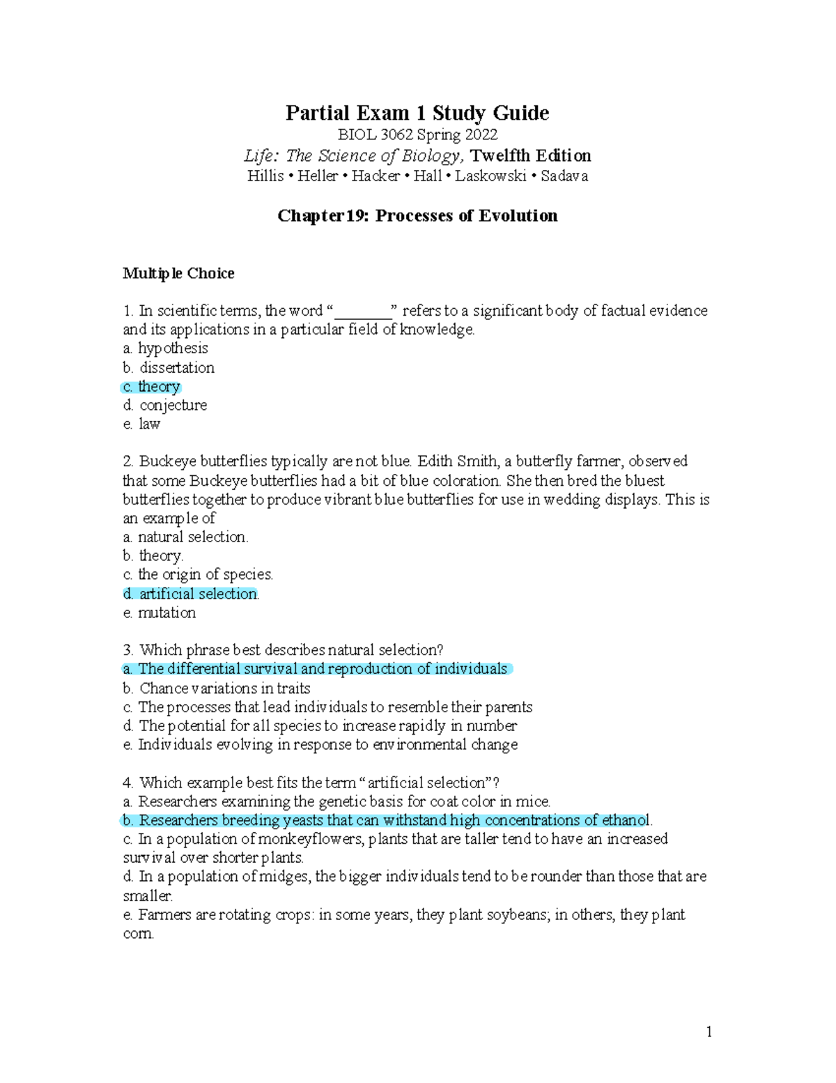 Final Exam - Study guide - Partial Exam 1 Study Guide BIOL 3062 Spring ...