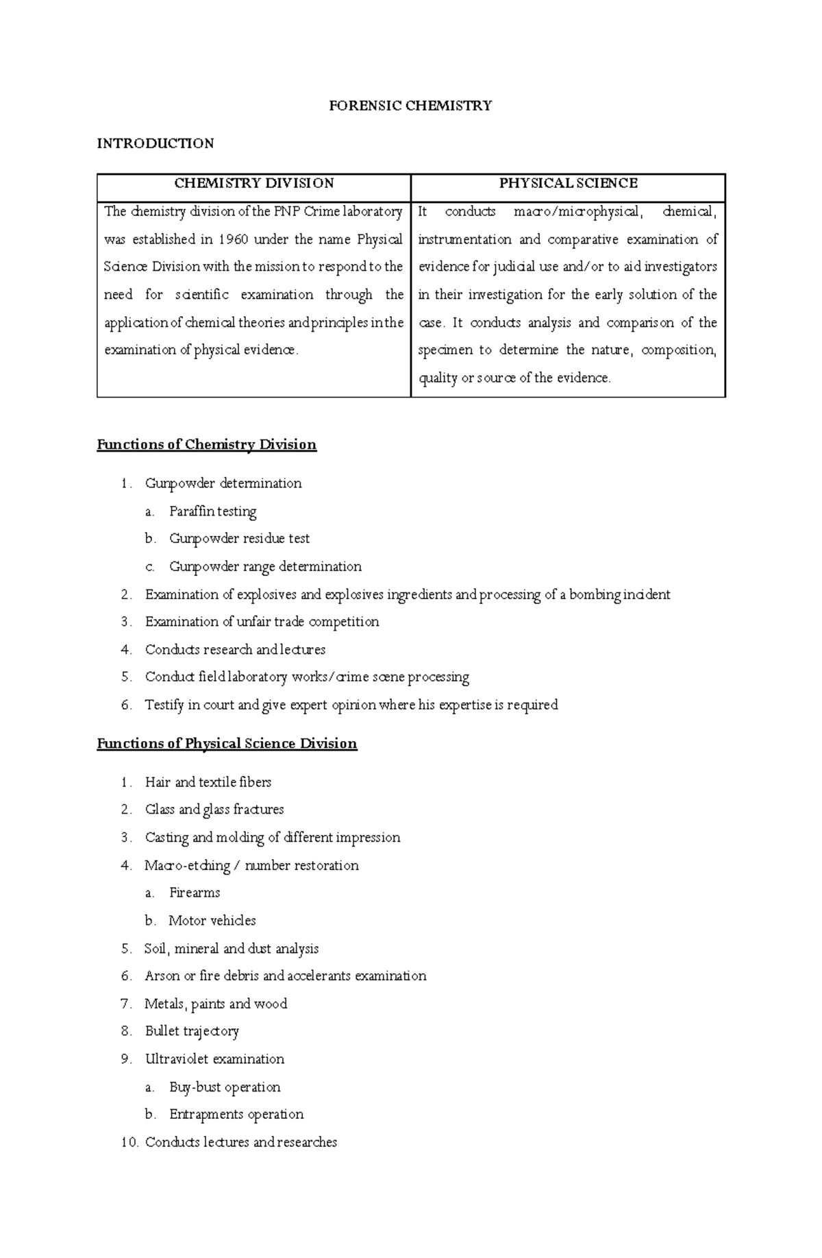 Prelim - note - FORENSIC CHEMISTRY INTRODUCTION CHEMISTRY DIVISION ...
