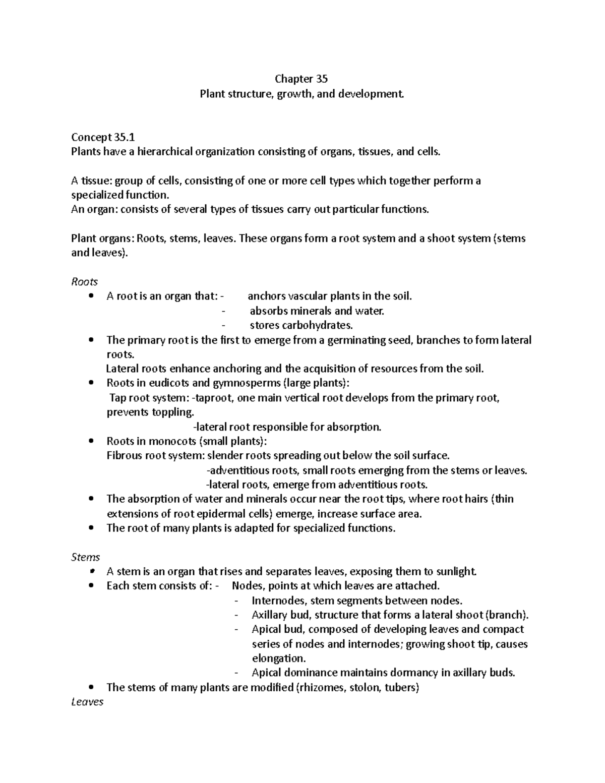 Chapter 35 - Chapter 35 Plant structure, growth, and development ...