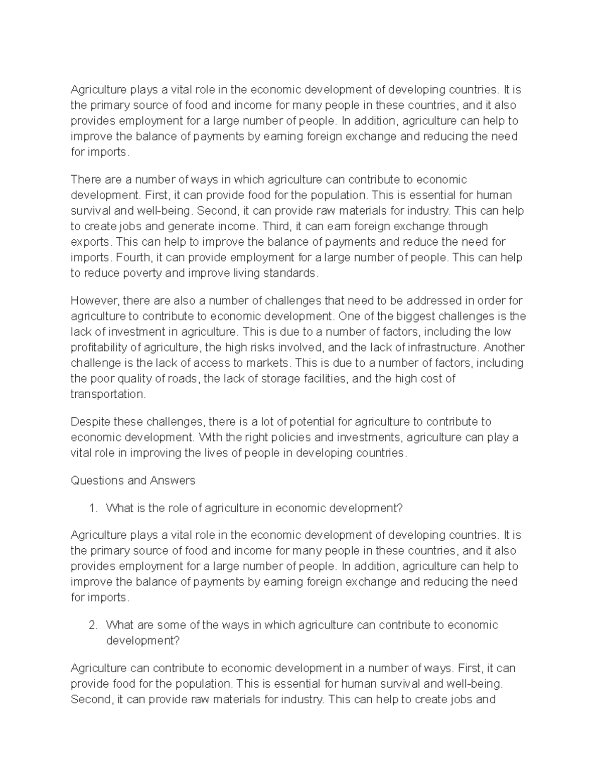 The Role of Agriculture in Economic Development - Agriculture plays a ...