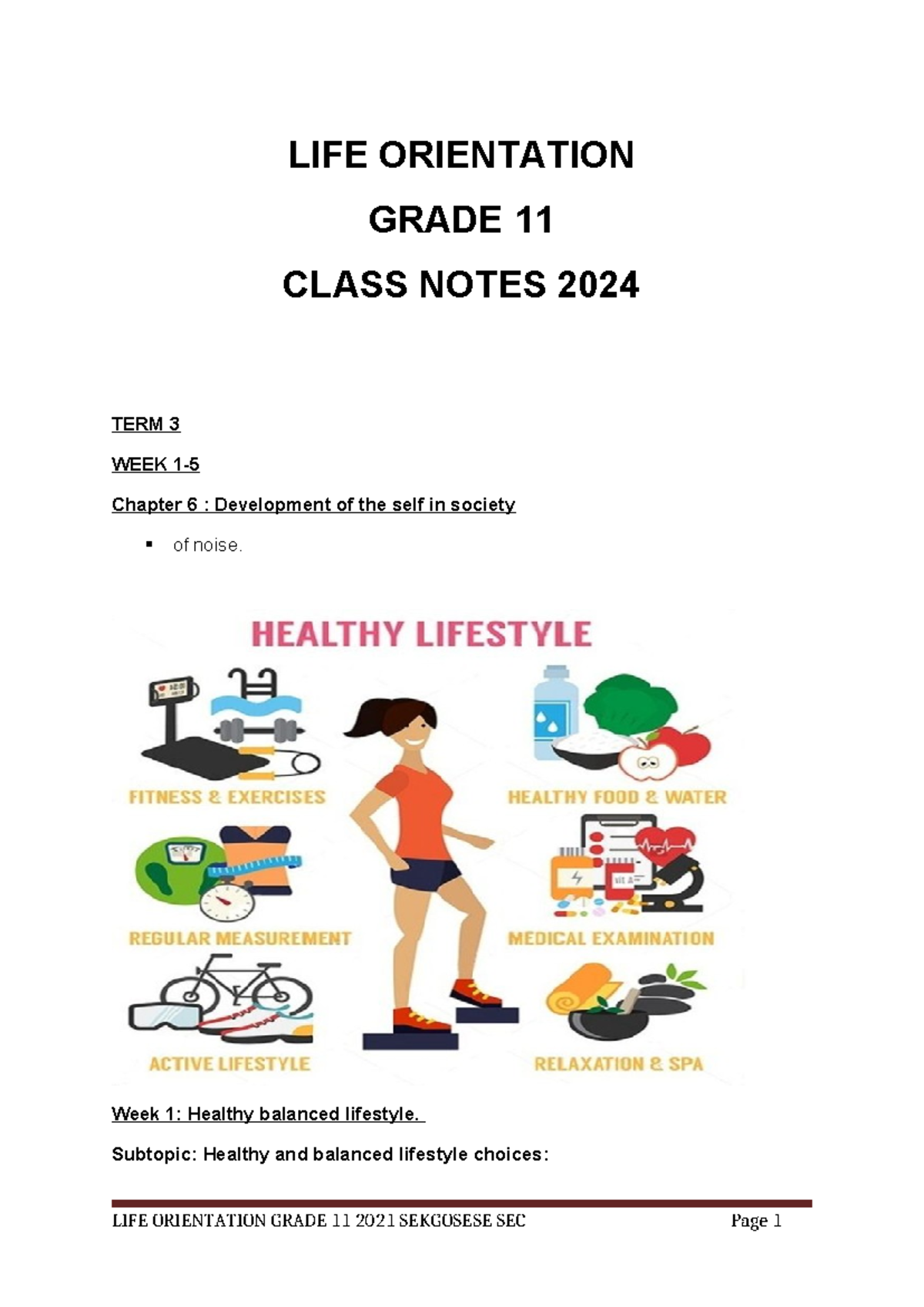 LIFE Orientation GR 11 TERM 3 AND 4 Notes LIFE ORIENTATION GRADE 11