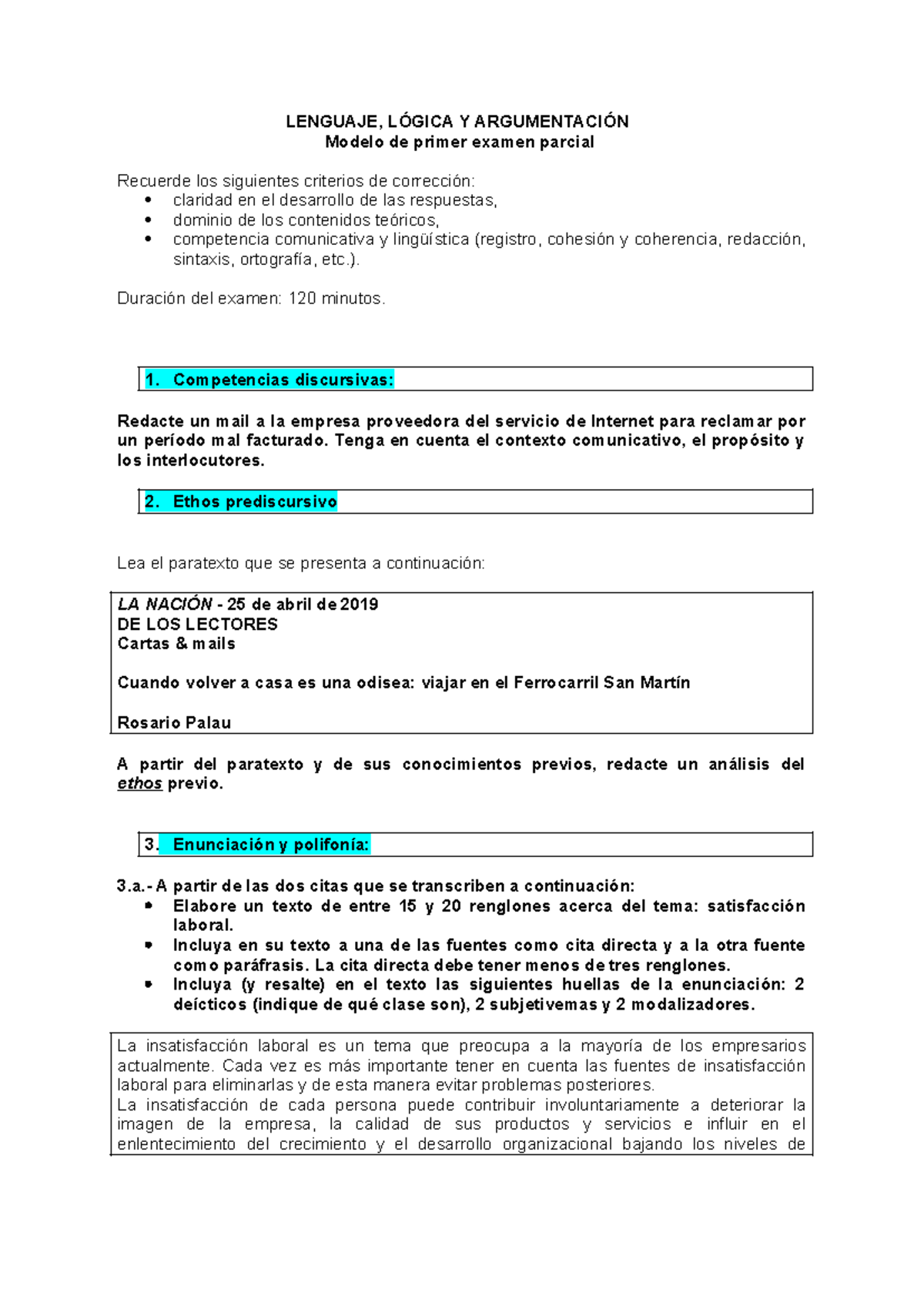Simulacro primer parcial - LENGUAJE, LÓGICA Y ARGUMENTACIÓN Modelo de primer examen parcial ...