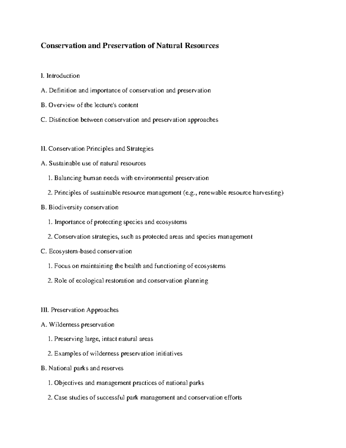 Conservation and Preservation of Natural Resources - Introduction A ...