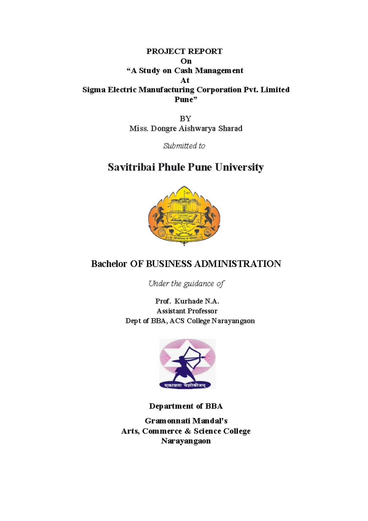 Index - PROJECT REPORT On “A Study on Cash Management At Sigma Electric ...