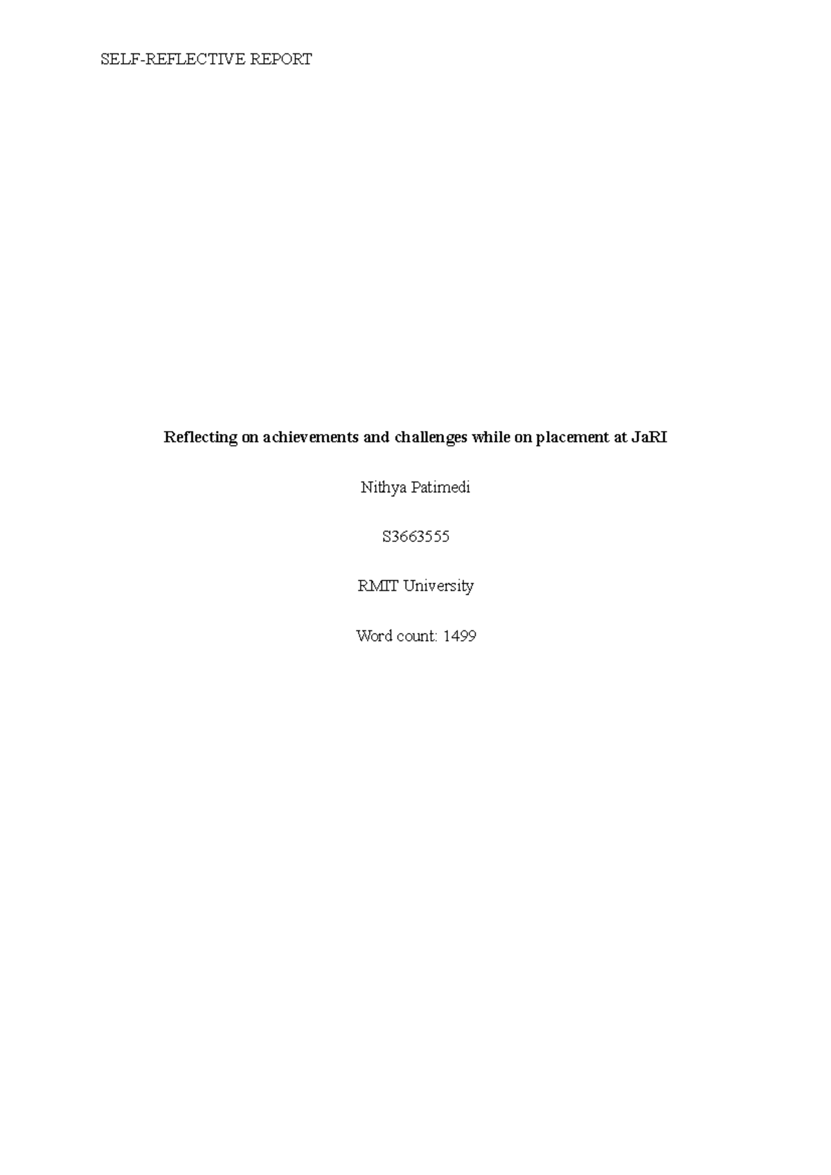 Reflective Report - post placement reflection - Reflecting on ...