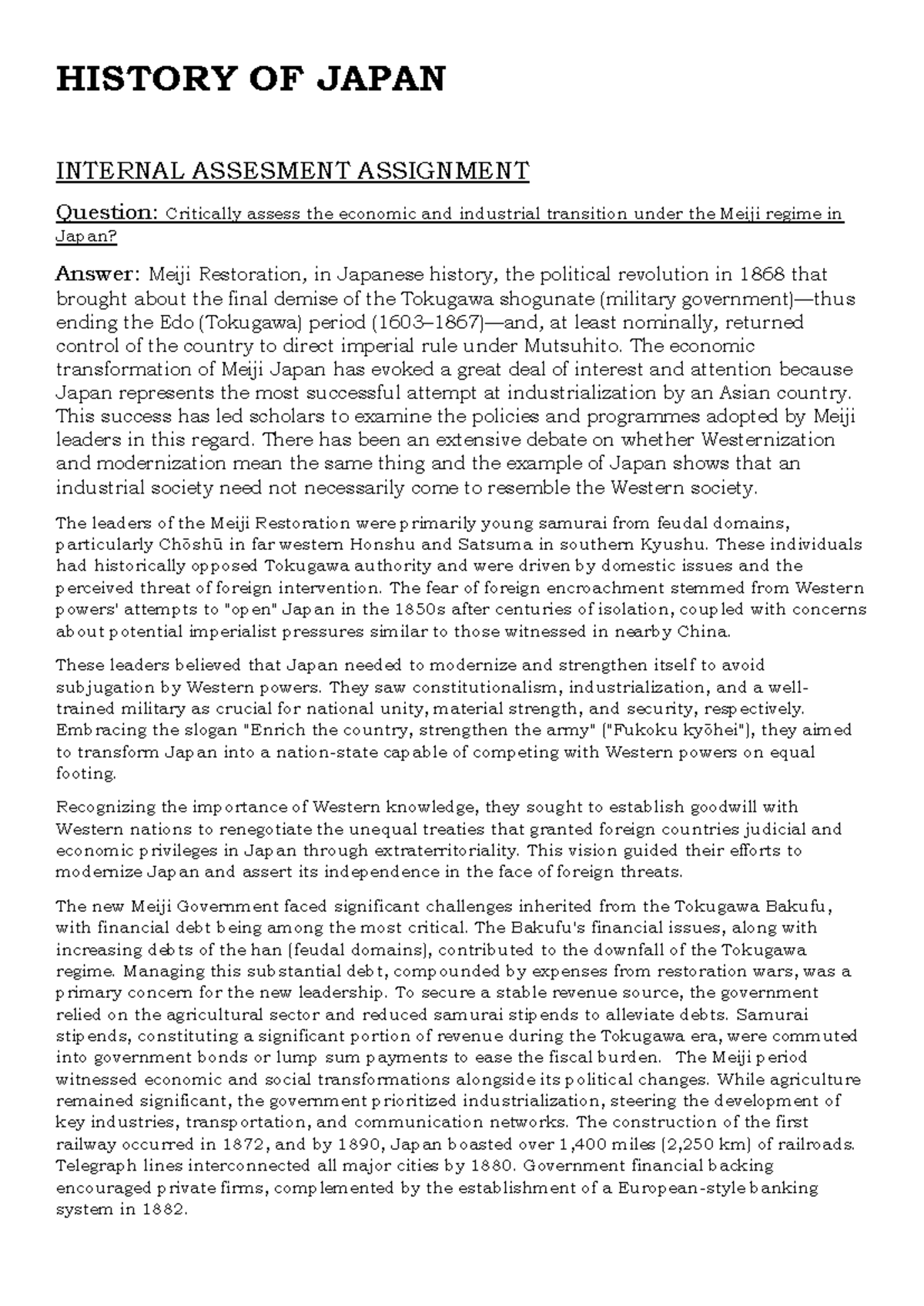 Meiji restoration - The economic transformation of Meiji Japan has ...