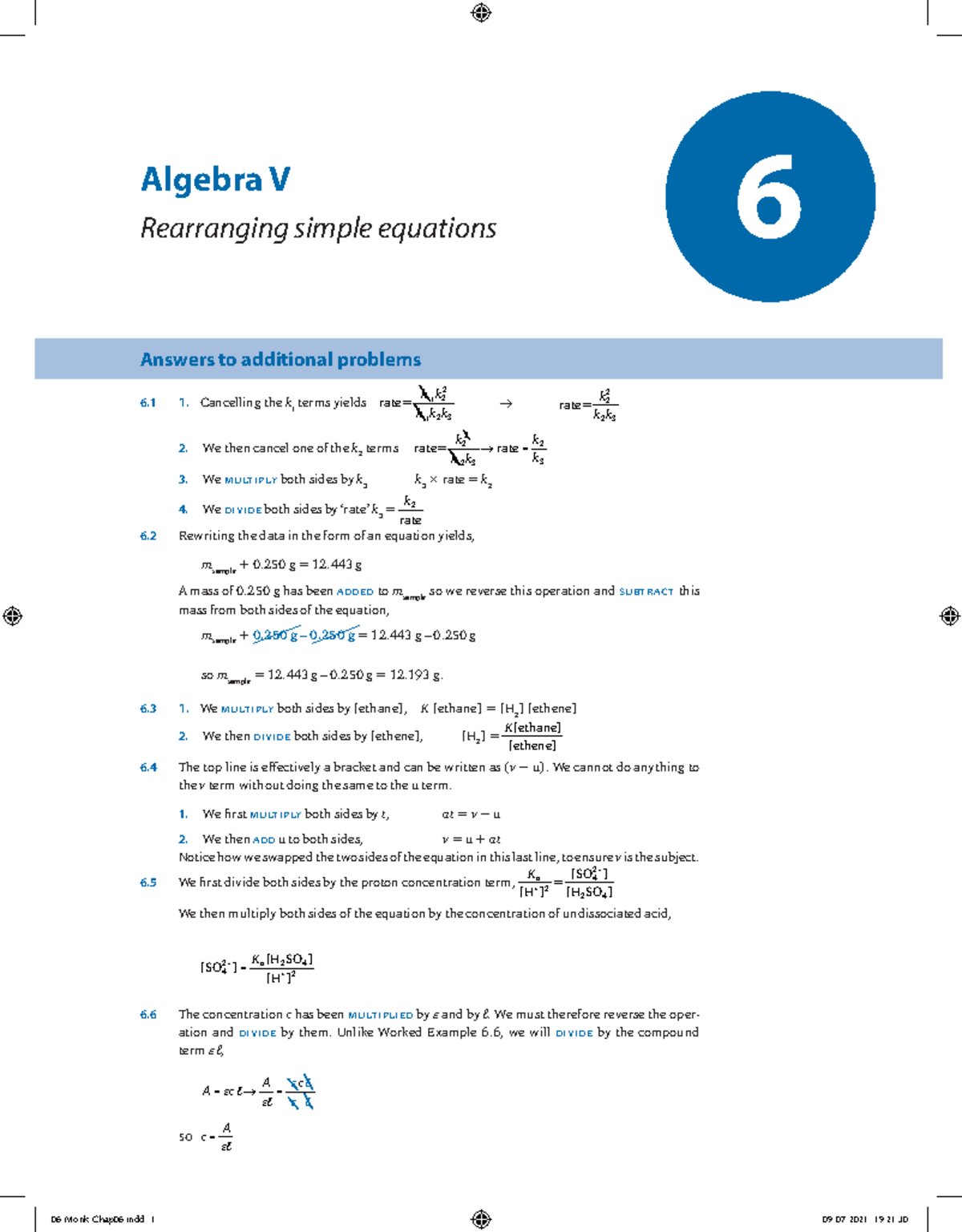 06-Monk-Chap06 - Summary Maths for Chemistry - Answers to additional ...