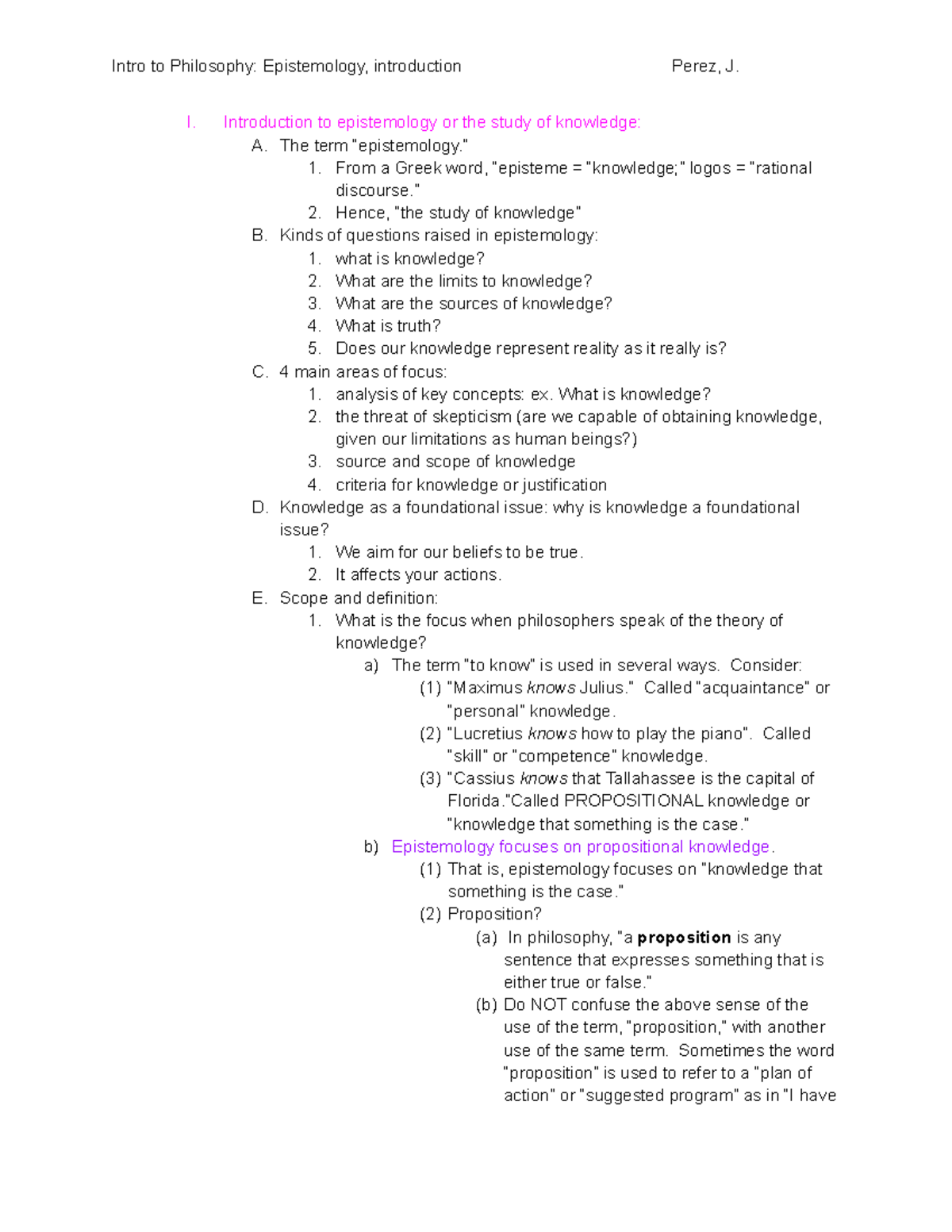 Episteme 1-1 - Professor Perez - Intro to Philosophy: Epistemology ...