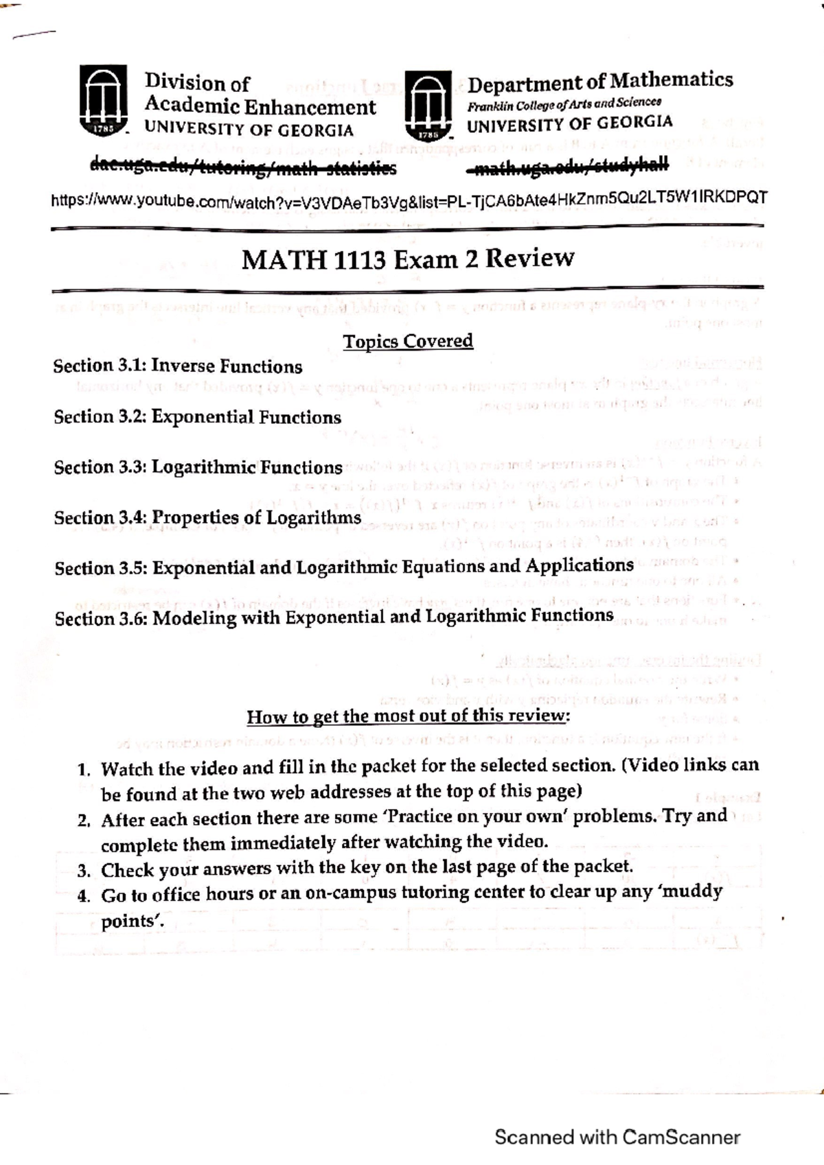 Precalc exam 2 review packet - MATH 1113E - Studocu