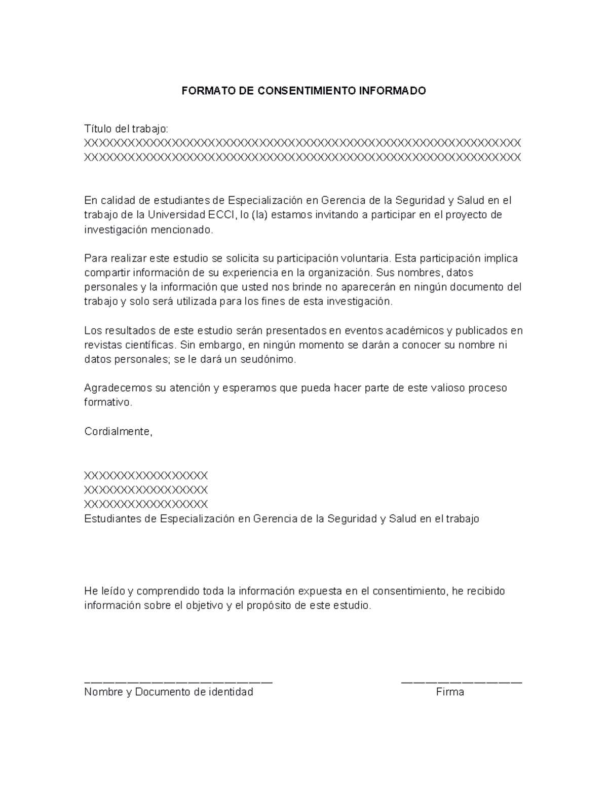 Formatos consentimiento informado (1) - FORMATO DE CONSENTIMIENTO ...