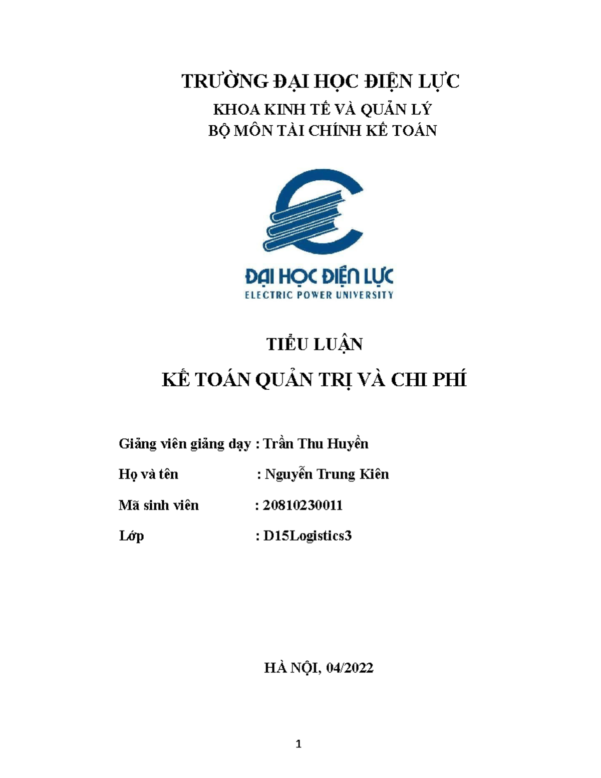 Bản bìa tiểu luận mẫu - bia tieu luan thoi - Bìa tiểu luận Đại Học Điện ...