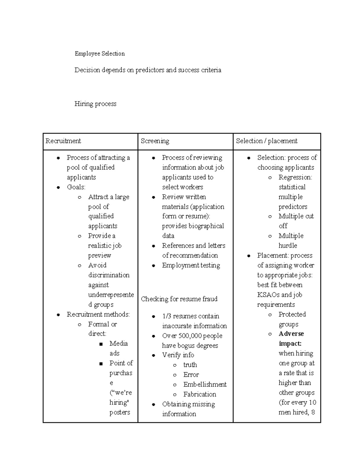 PSYC142 Lecture 3 - Employee Selection Decision depends on predictors ...