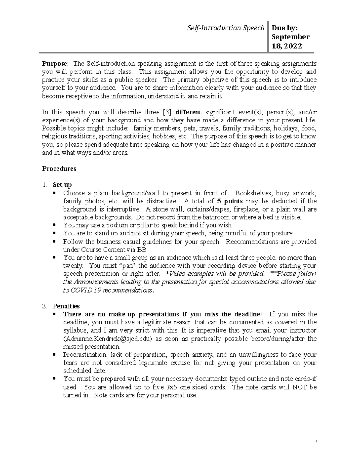 PS 1315 self introduction guidelines Online - Self-Introduction Speech ...