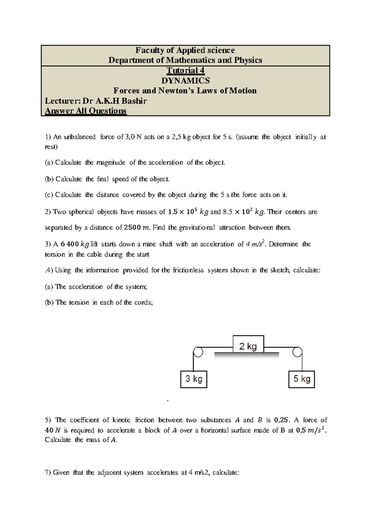 Cput tutorial 4 (2)Dynamics - Faculty of Applied science Department of ...