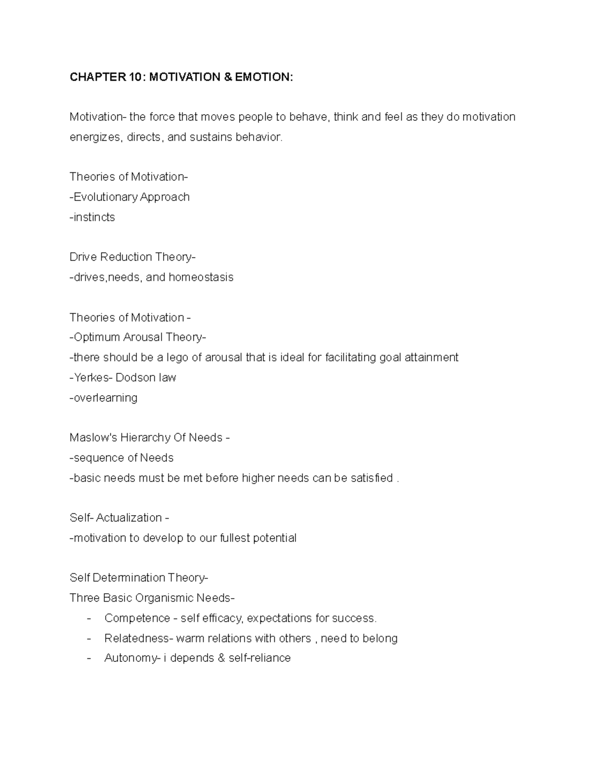 Psych Psych 3 - CHAPTER 10: MOTIVATION & EMOTION: Motivation- the force ...