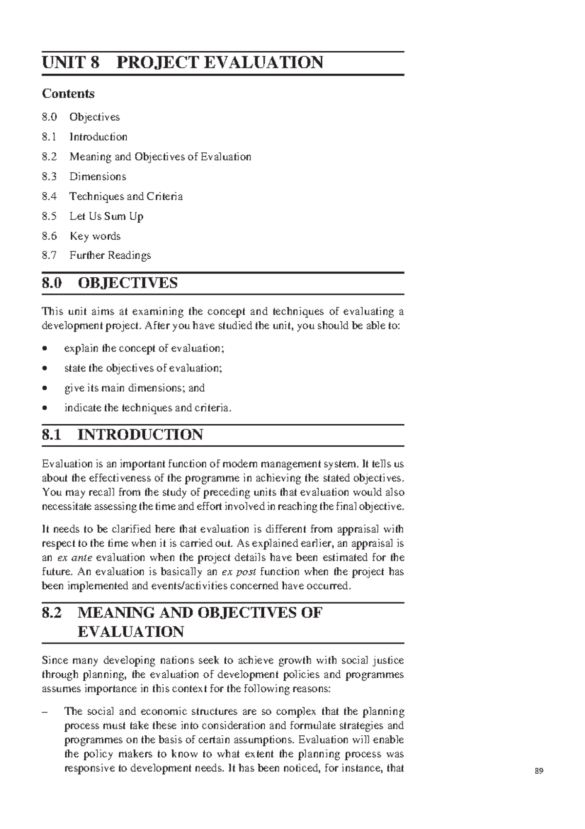 Evaluation - .... - UNIT 8 PROJECT EVALUATION Contents 8 Objectives 8 Introduction 8 Meaning and ...