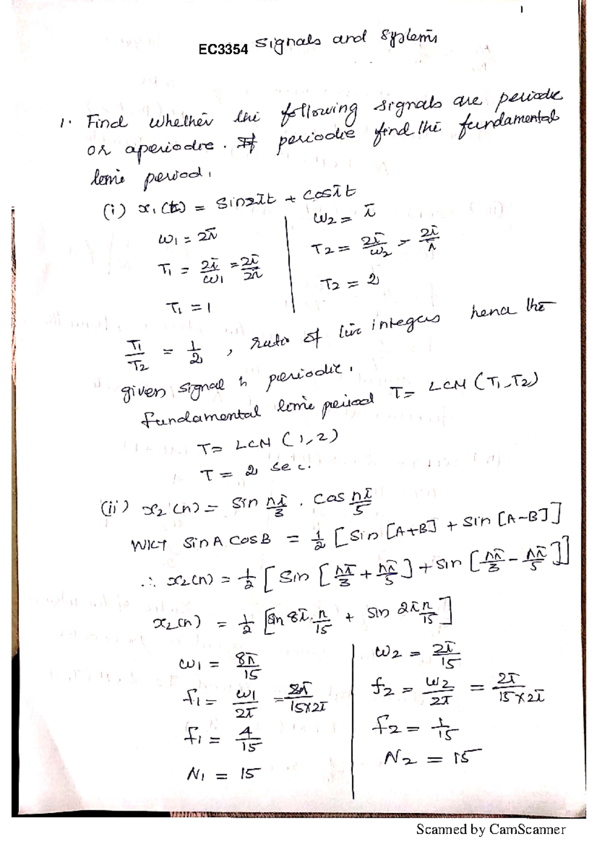 UNIT-I Problems - EC3354 signals and systems 1. Find whether the ...