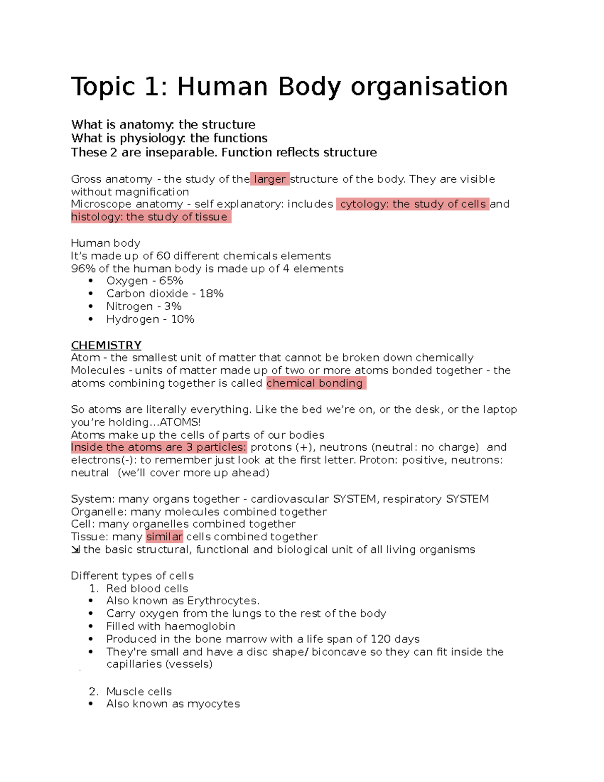 body organisation - biology for dummies - Topic 1: Human Body ...