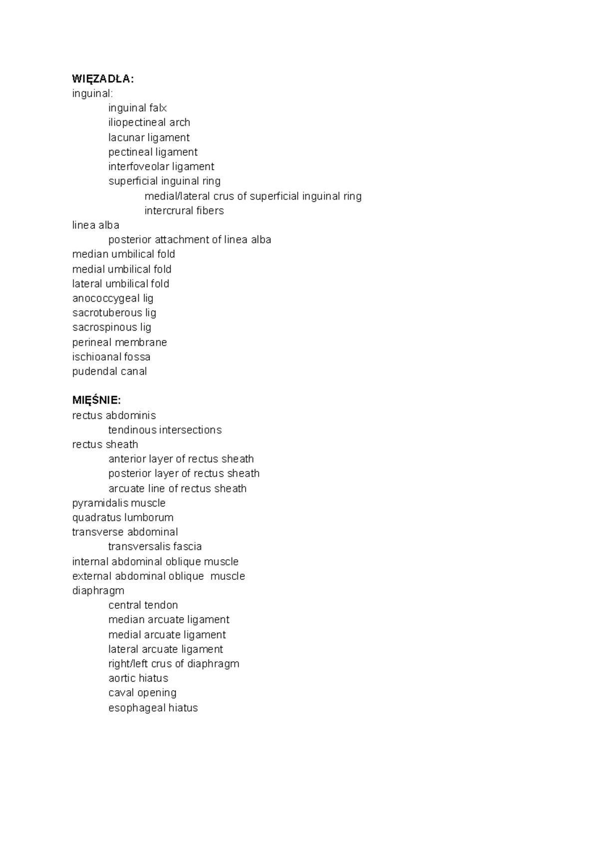 BIM Fipat - WIĘZADŁA: inguinal: inguinal falx iliopectineal arch ...