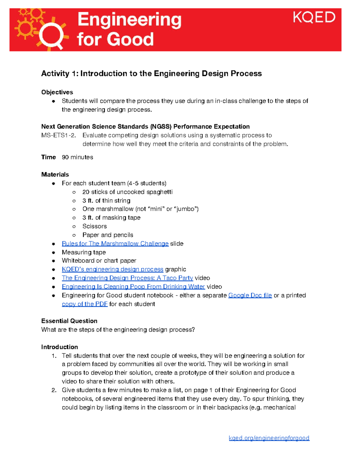 1- Introduction to the Engineering Design Process - Activity 1 ...