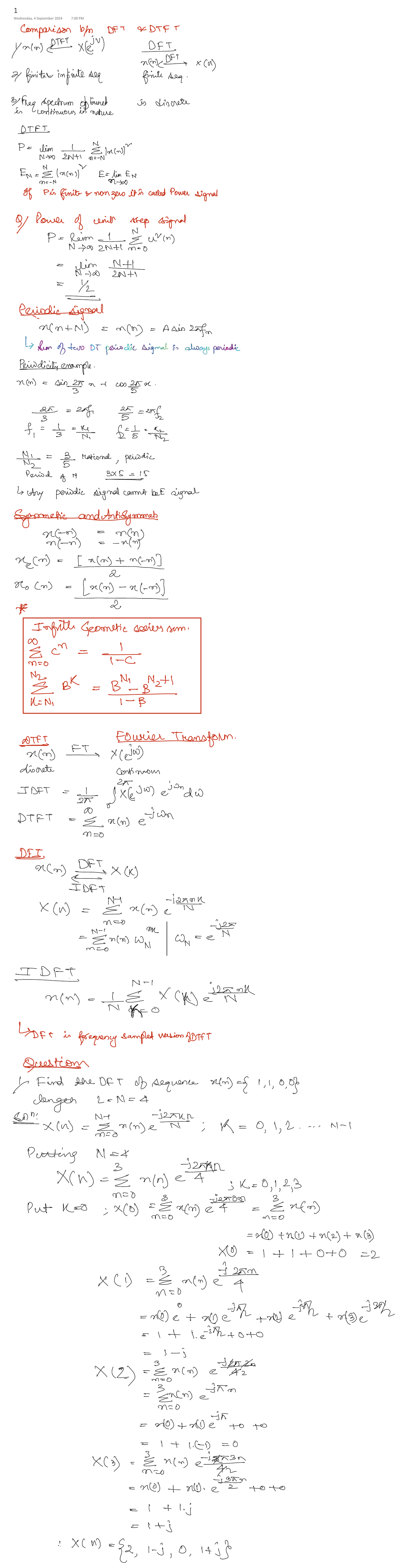 1 - dsp lecture notes - 7:00 PM Comparison DFT your OTFT x(3)v) DFT ...