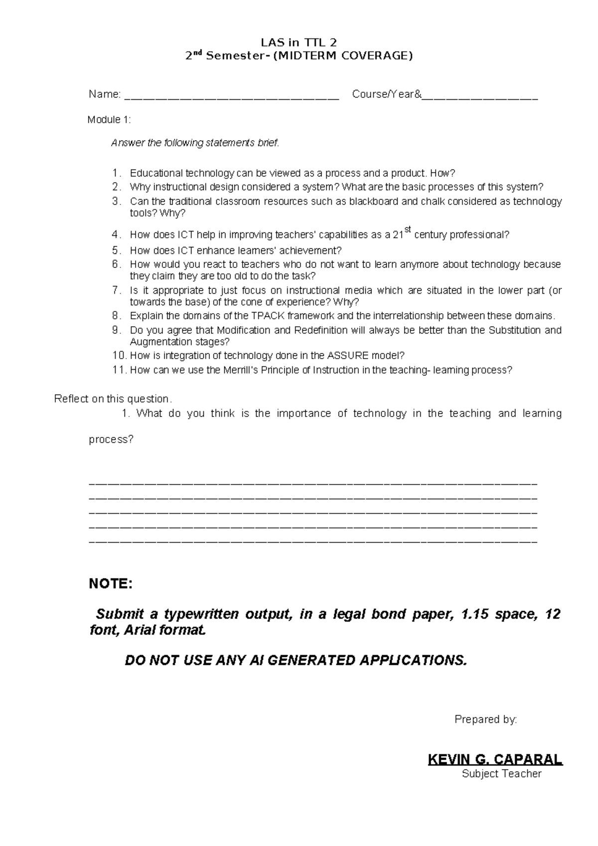 LAS in TTL 2 - school activities - LAS in TTL 2 2 nd Semester- (MIDTERM ...