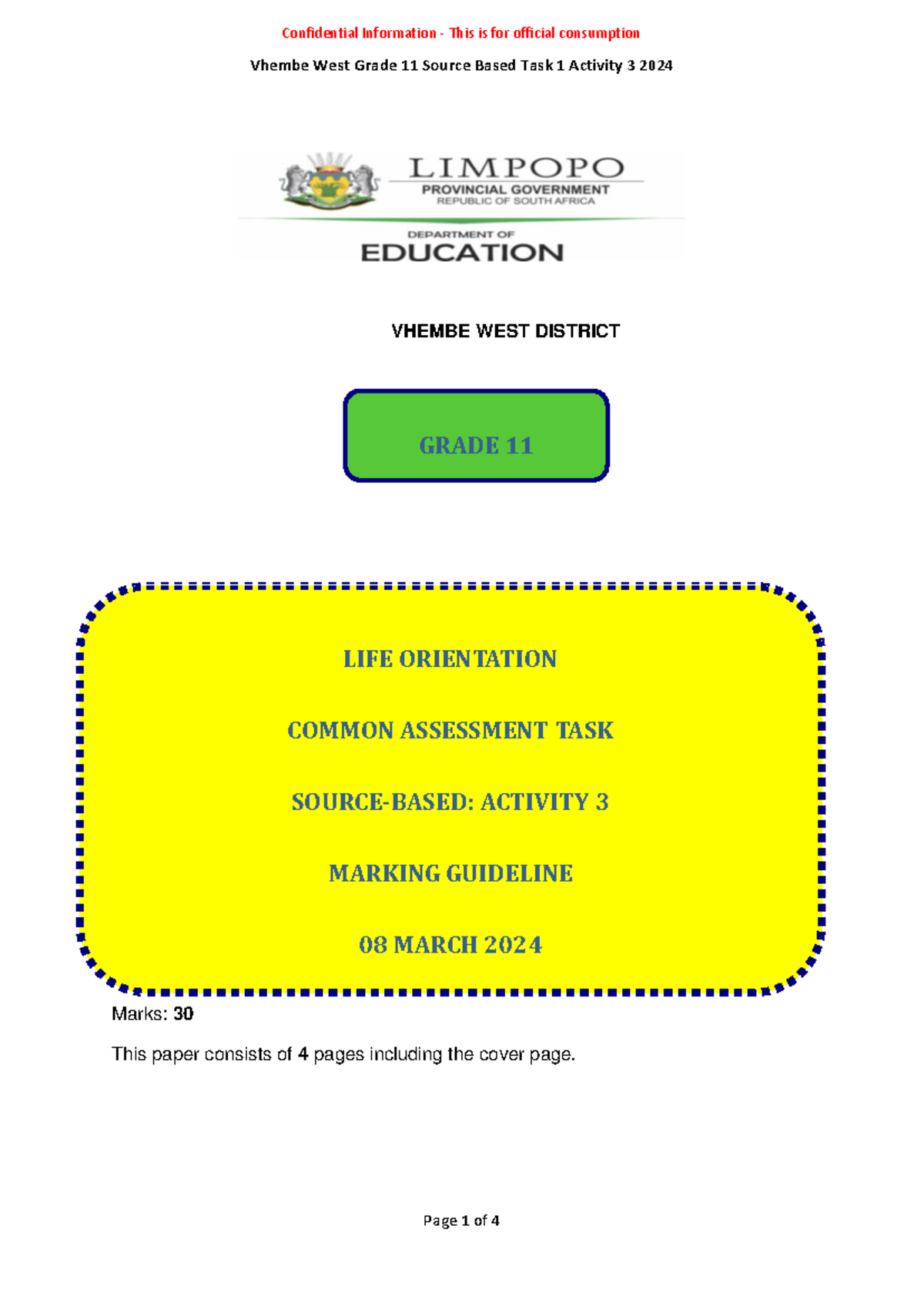 LO Grade 11 TASK 1 Activity 3 Marking Guideline - Vhembe West Grade 11 ...