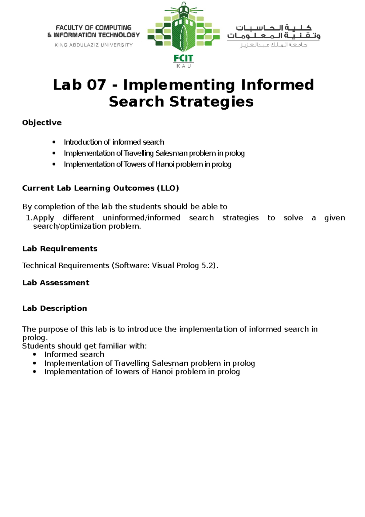 Lab 07 - Implementing Informed Search Strategies - Lab 07 ...