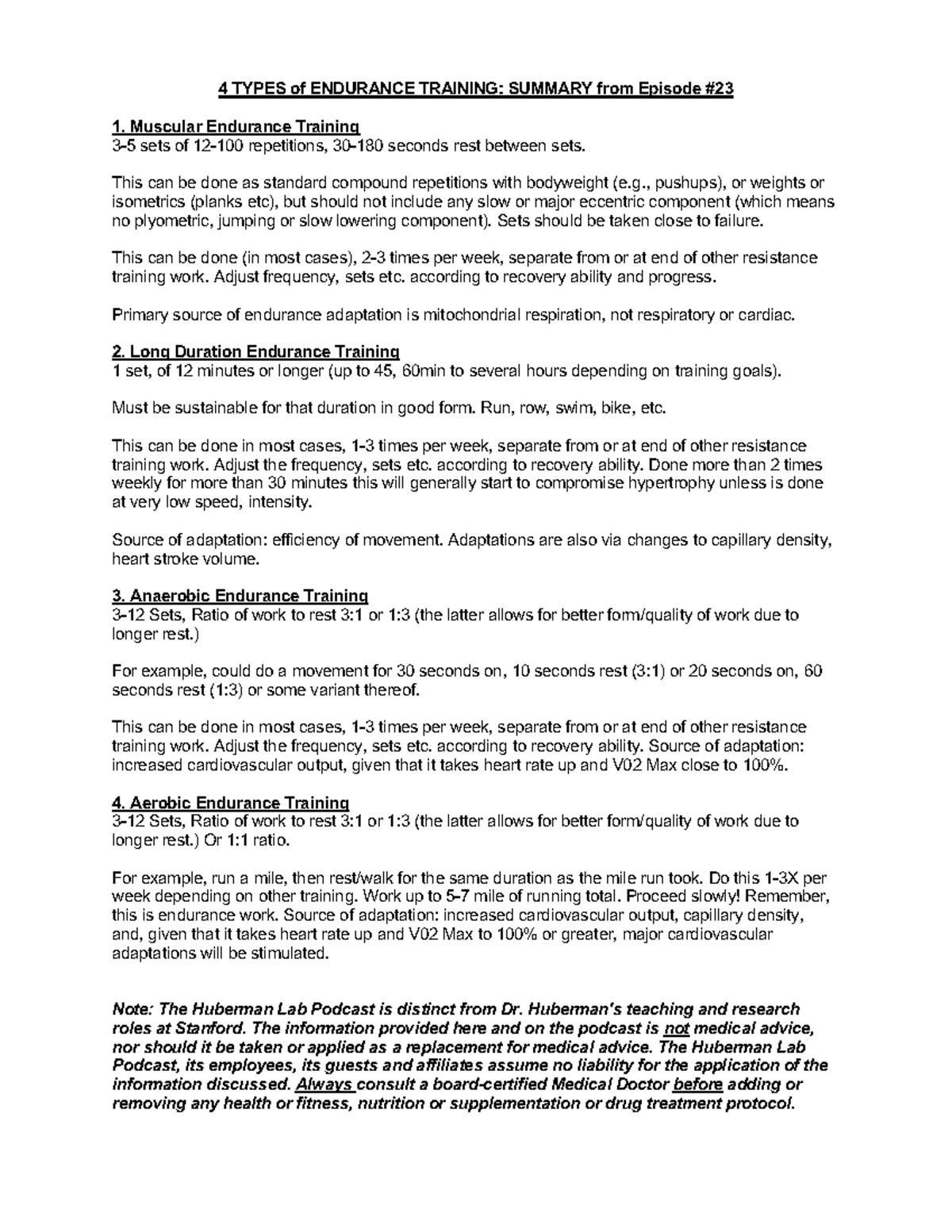 Huberman Protocols Endurance Version B - 4 TYPES of ENDURANCE TRAINING ...