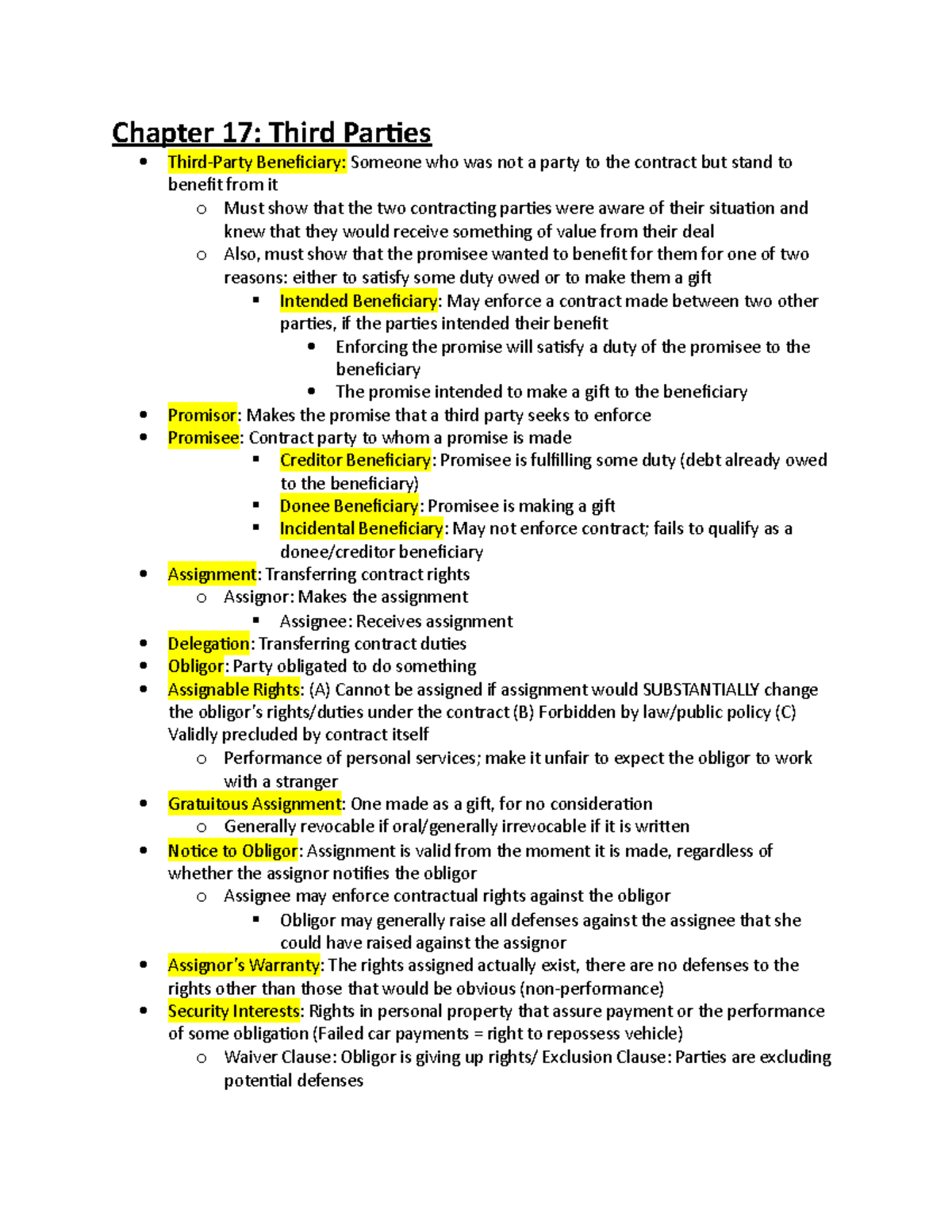 Chapter 17 Book Notes - Chapter 17: Third Parties Beneficiary: Someone ...