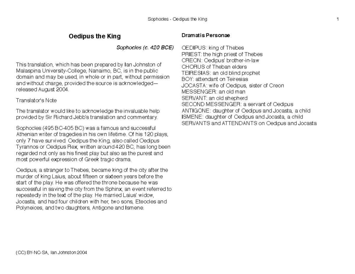 Sophocles-Oedipus - sophocles- oedipus rex - Oedipus the King Sophocles ...