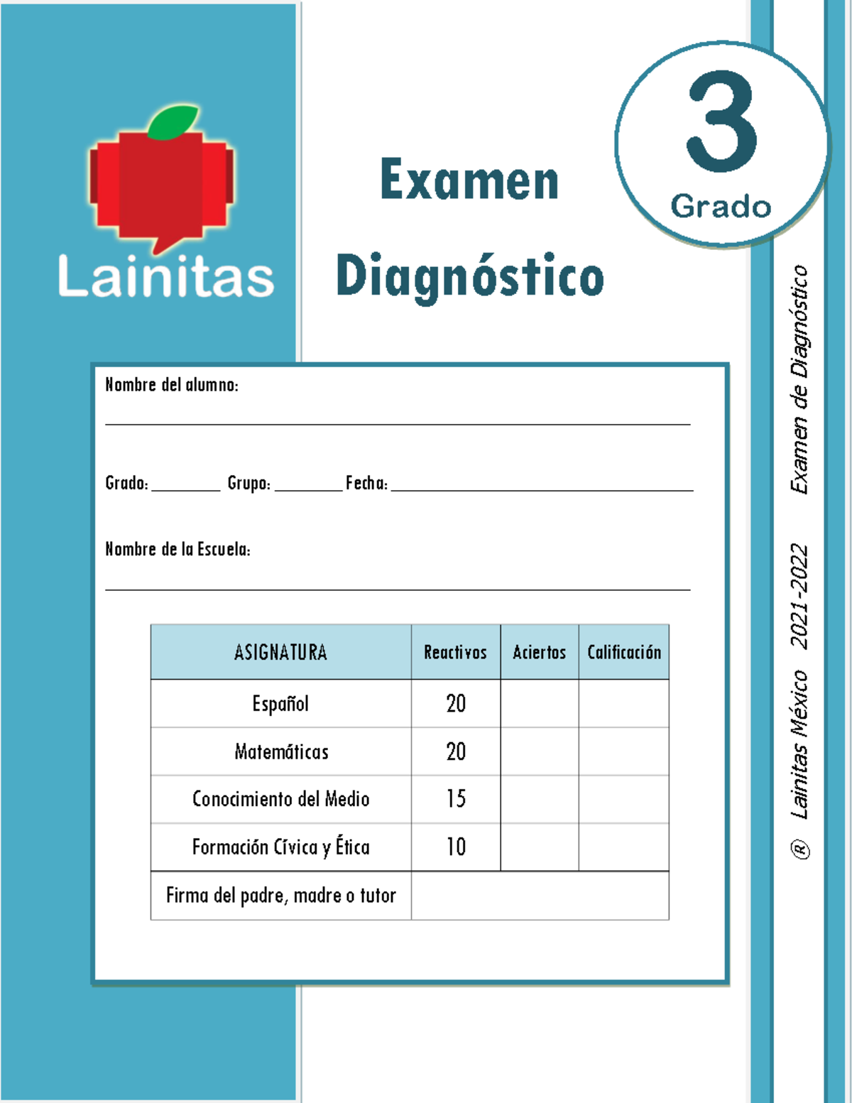 3er Grado - Examen de Diagnóstico (2021-2022) - Æ Lainitas MÈxico 2021 ...
