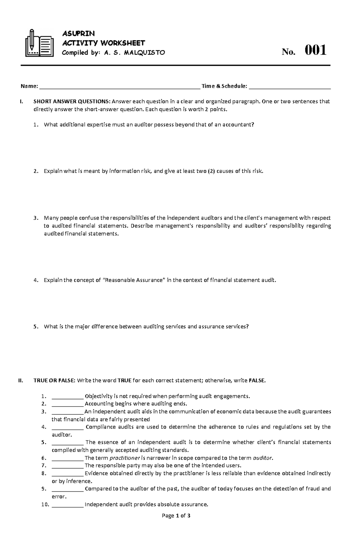 W1 - jjjhgofwsj - Page 1 of 3 ASUPRIN ACTIVITY WORKSHEET Compiled by: A ...