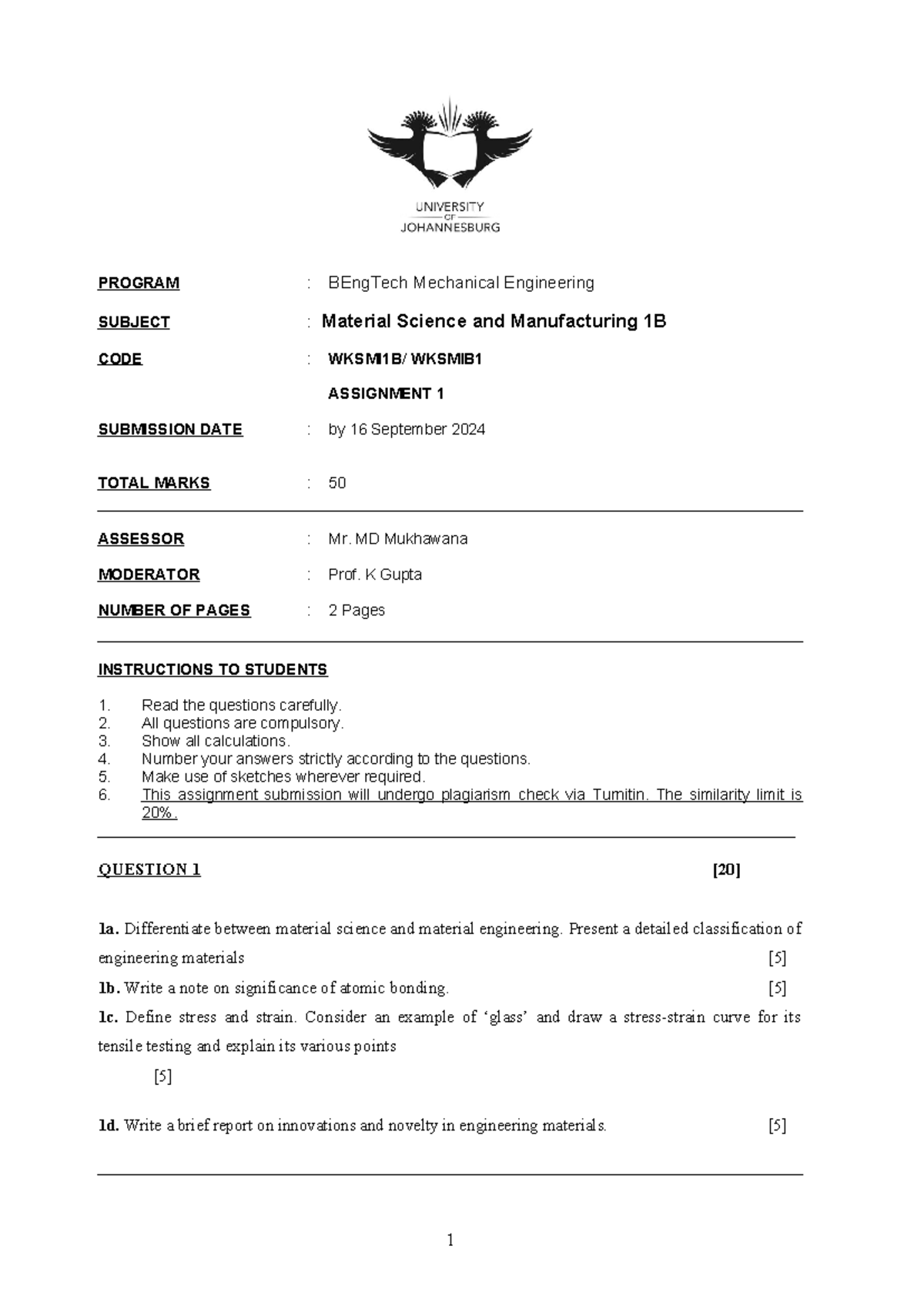 Assignment 1 - k57kj57k57klk5yik577eryfhgju, - PROGRAM : BEngTech ...