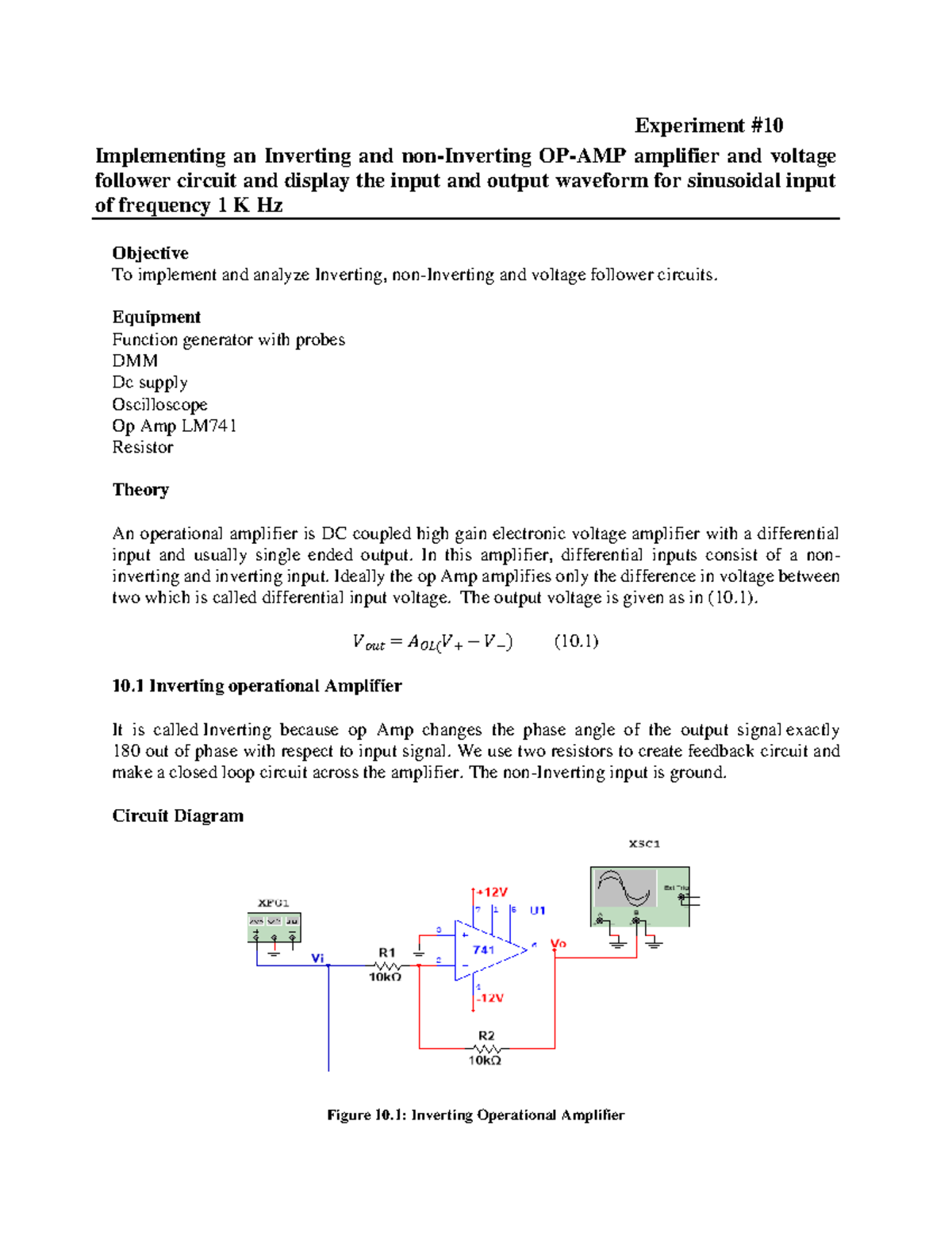 Ecd-lab-10 - Experiment Implementing an Inverting and non-Inverting OP ...