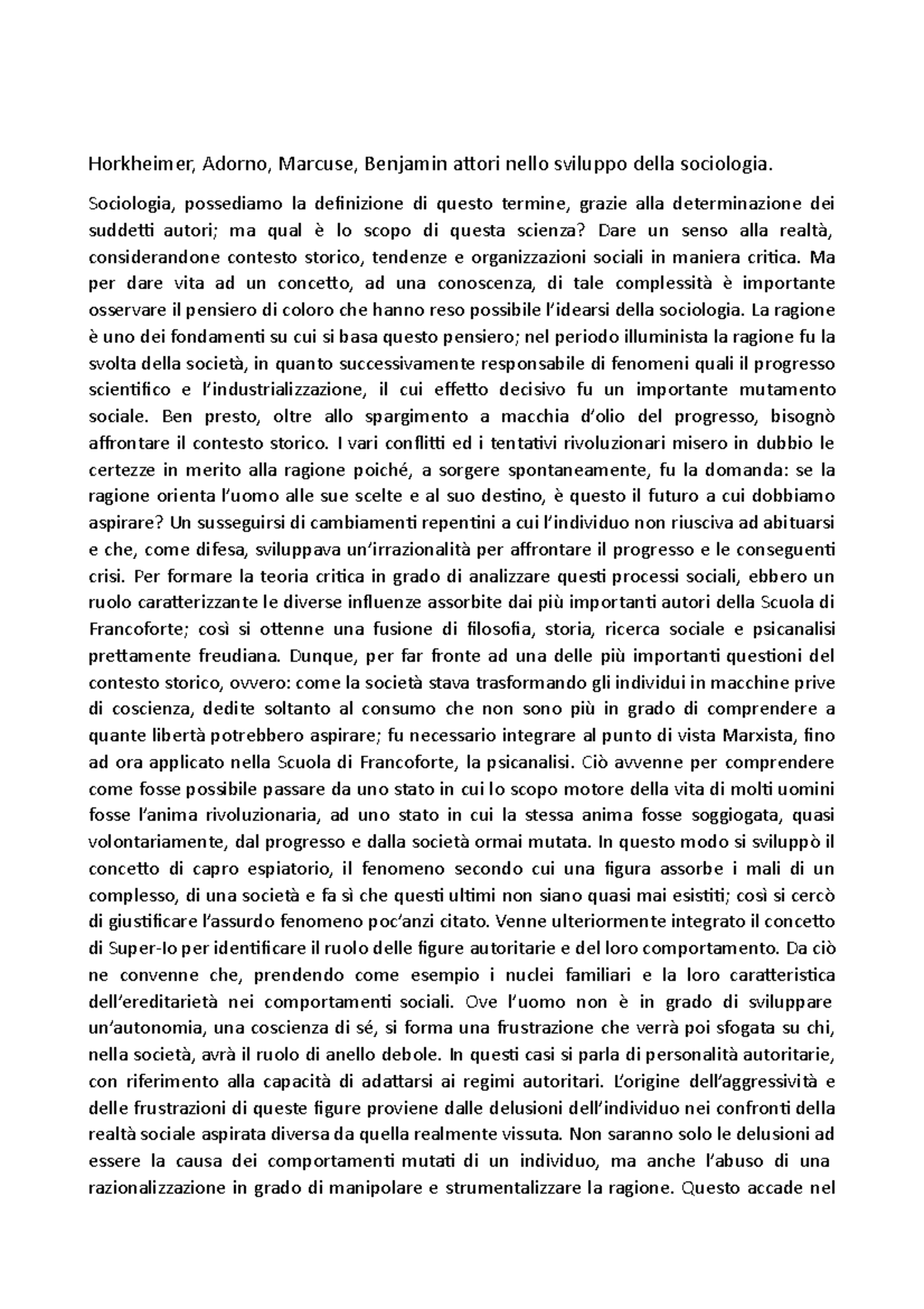 Sintesi Teoria Critica - Horkheimer, Adorno, Marcuse, Benjamin attori ...