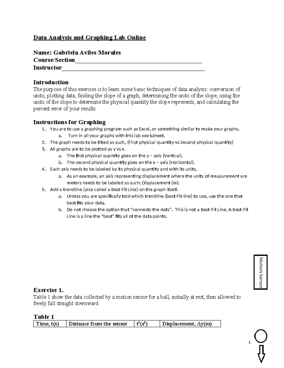Data Analysis and Graphing Online - Data Analysis and Graphing Lab Online Name: Gabriela Aviles ...