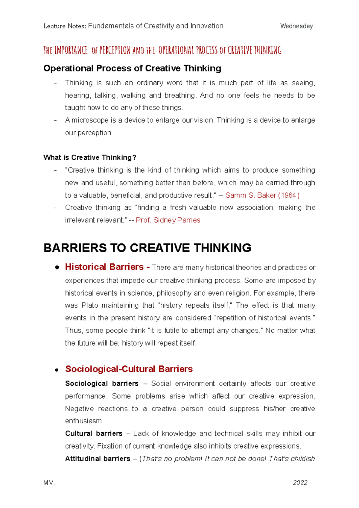 Fundamentals of Creativity and Innovation(Week5 Lecture Notes) - The ...