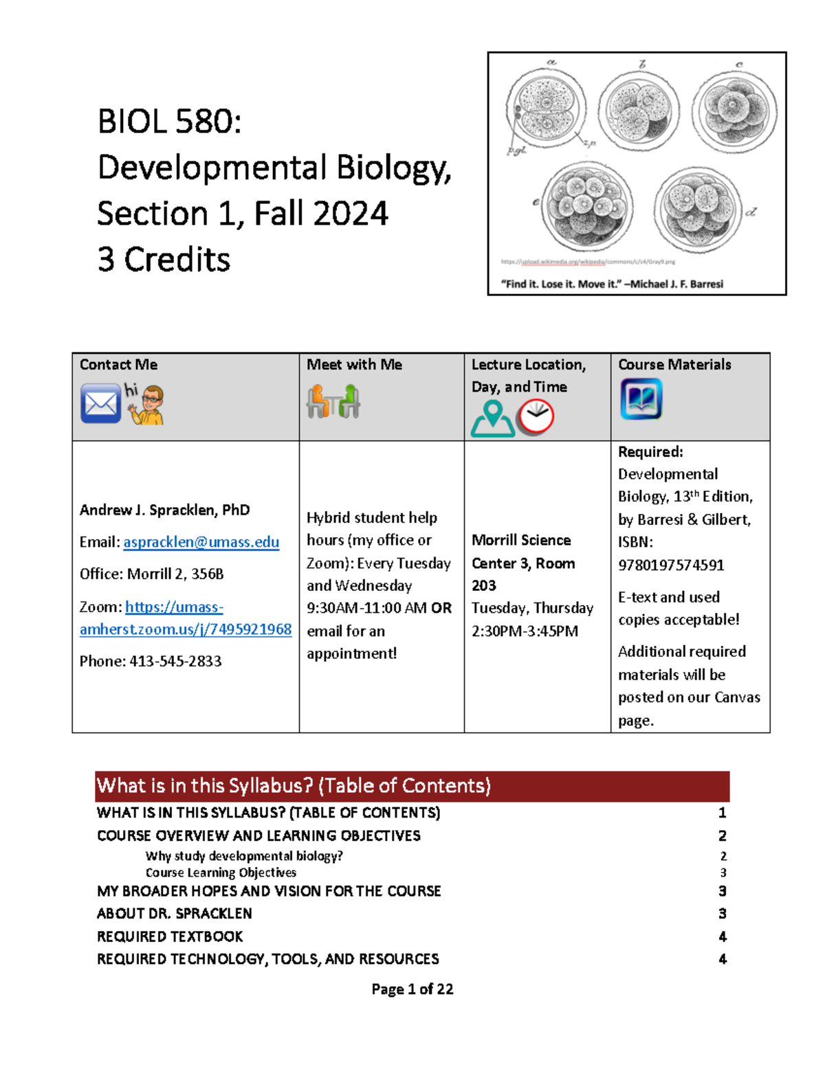 Developmental Biology Syllabus Fall 2024 - BIOL 580 : Developmental Biology, Section 1, Fall ...