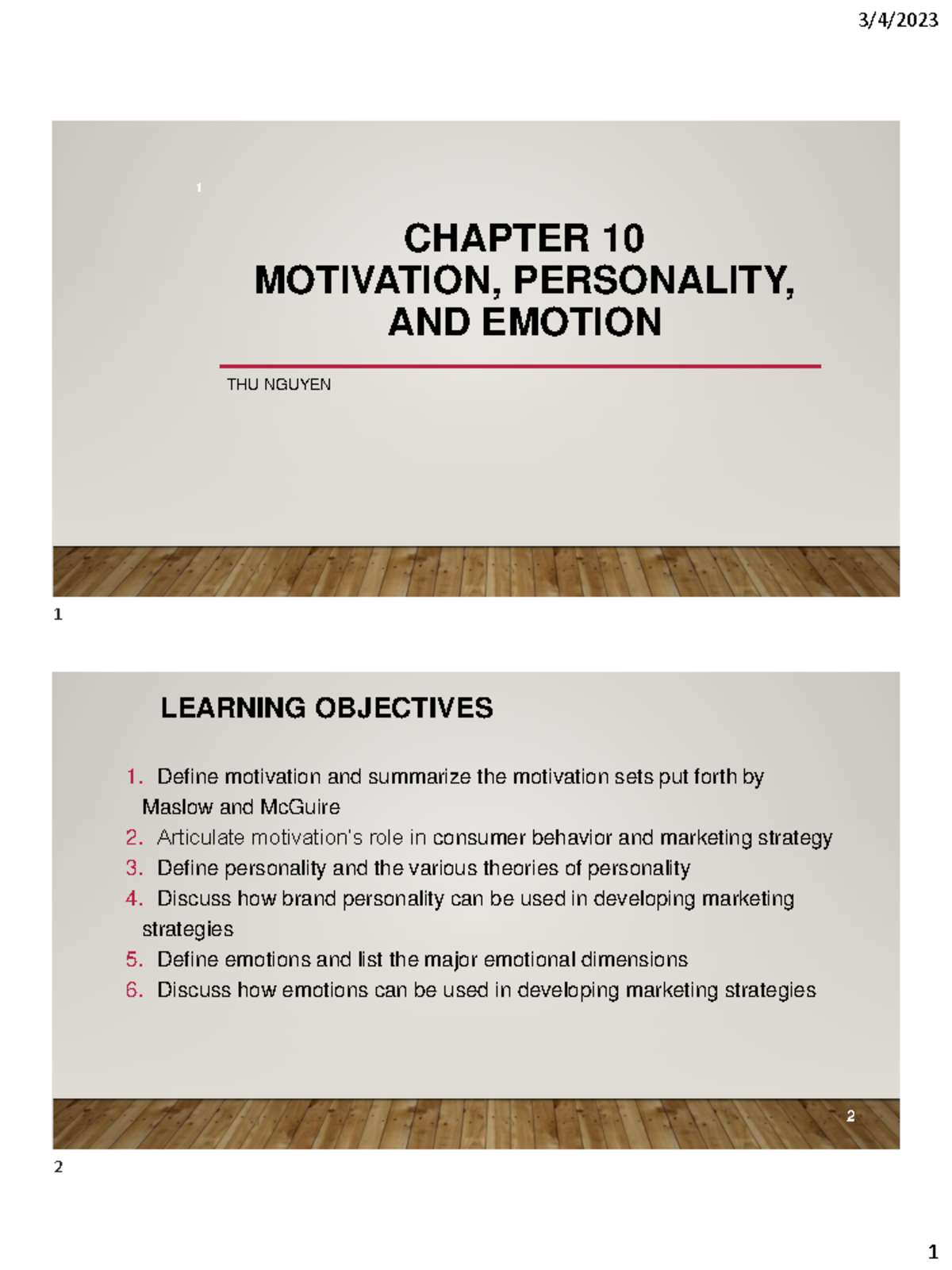 MOTIVATION, PERSONALITY, AND EMOTION - CHAPTER 10 MOTIVATION, PERSONALITY, AND EMOTION THU ...