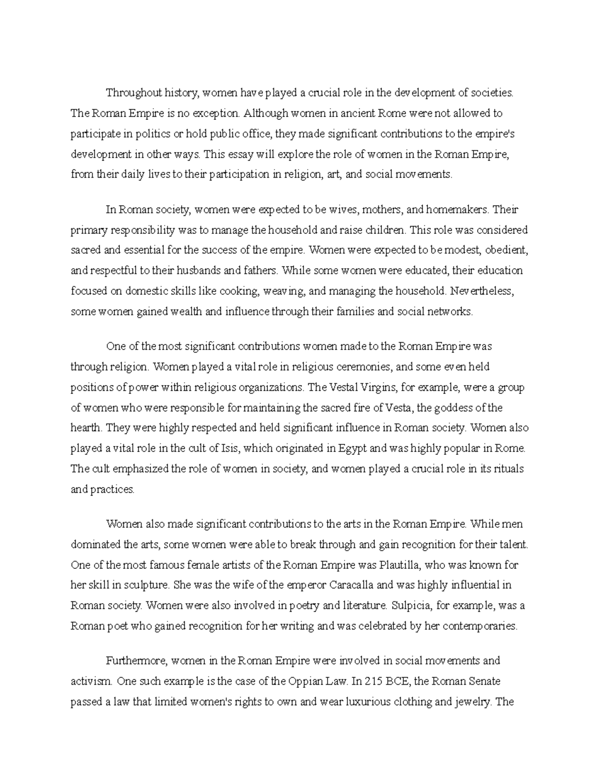 The Role of Women in the Roman Empire - Throughout history, women have ...