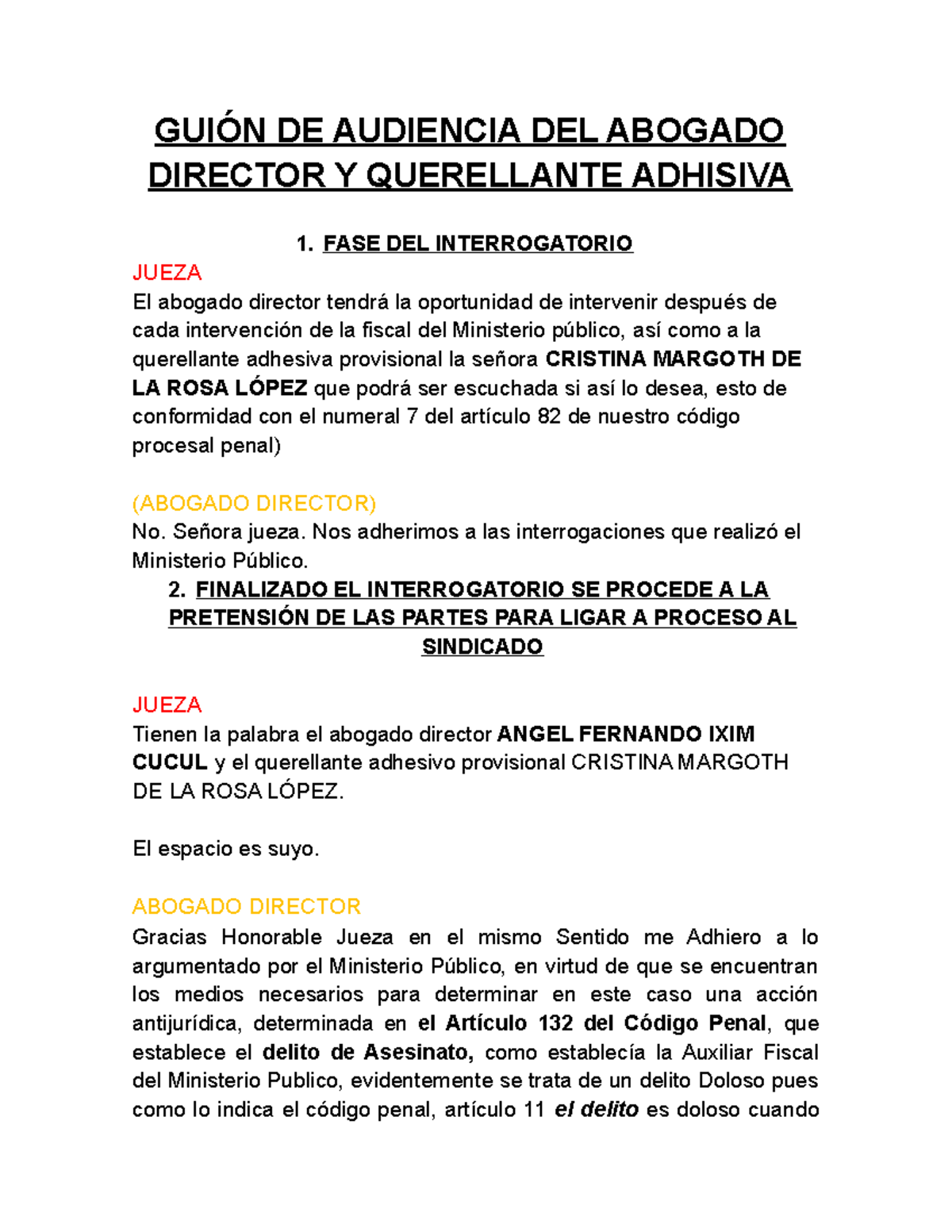 26. Oficio DE GUIA DE Audiencia DE LA Querellante Adhesiva - GUIÓN DE ...